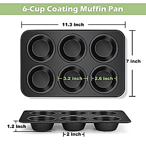 TeamFar Muffin Pan, 6 Cup Muffin Tin Cupcake Pan Tray with Nonstick Coating and Stainless Steel Core, for Home/Kitchen Baking, Healthy & Heatproof, Release Easily & Easy Clean