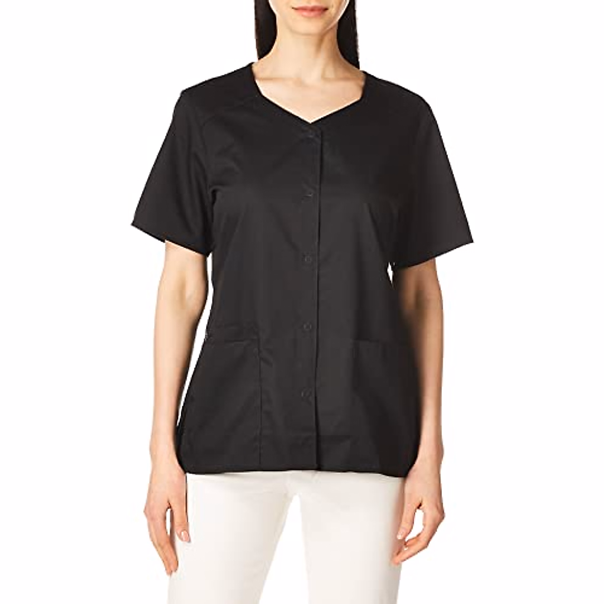 WonderWink Womens Wonderwork Short Sleeve Snap Medical Scrubs Jackets, Black, Large US