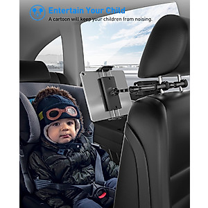 Car Headrest Tablet Mount Holder: Double Cradles Backseat Stand with Extension Arm for Kids Compatible Phone | iPad Pro Air Mini | Galaxy Tabs | Kindle Fire HD | Switch Lite & Other 4.7-12.9" Device