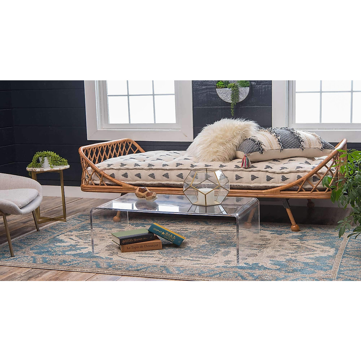 Unique Loom Salzburg Collection Classic Traditional Design Oriental Inspired Border Area Rug, 8 ft x 10 ft, Beige/Blue