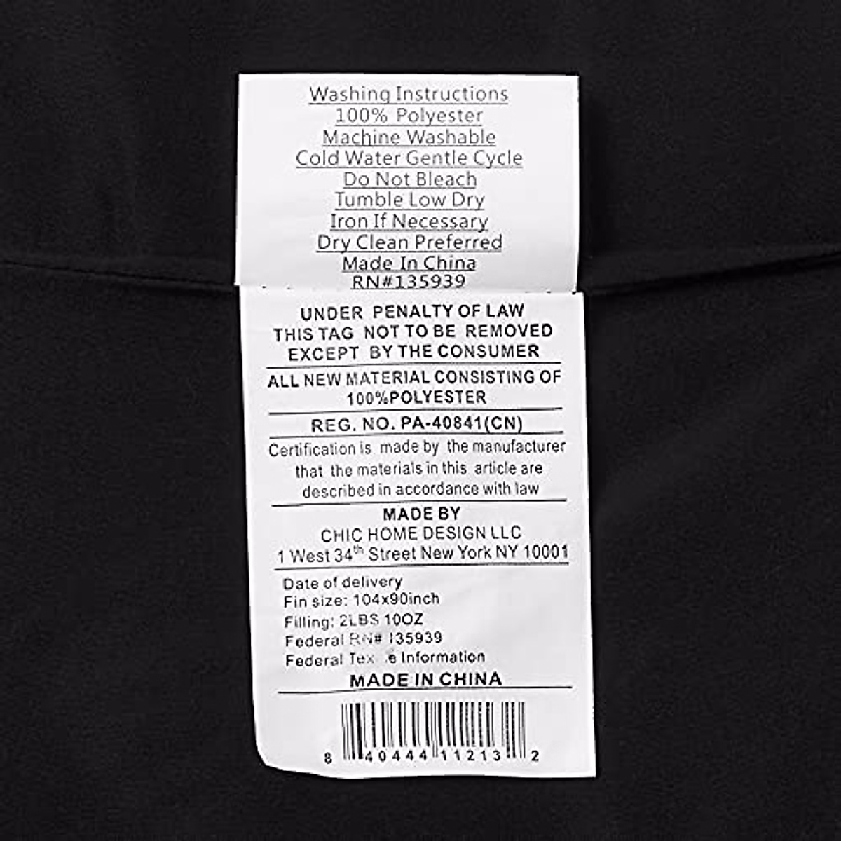 Chic Home - CS1213-212-AN Carlton 6-Piece Comforter Set, King Size, Black