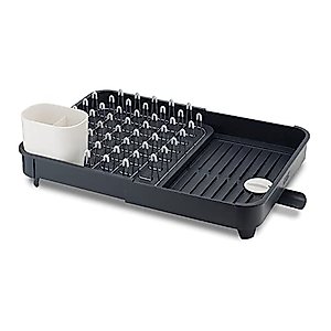 Joseph Joseph 85040 Extend Expandable Dish Drying Rack and Drainboard Set Foldaway Integrated Spout Drainer Removable Steel Rack and Cutlery Holder, Gray