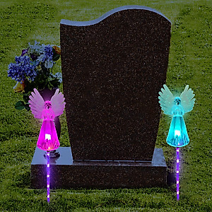 MIBUNG 4 Pack Solar Angel Lights Outdoor Decor,Solar Powered Color Changing Angel Easter Stakes Decorative Memorial Lights Garden Yard Lawn Pathway Grave Cemetery Decoration,Valentine's Day Women Gift