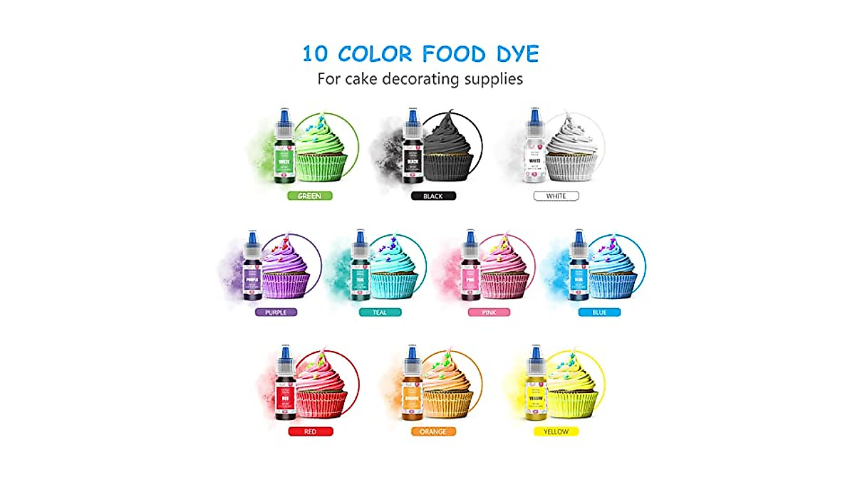 Food Coloring Cake Decorating Set - Jelife 10 Gel Based Flavorless ...