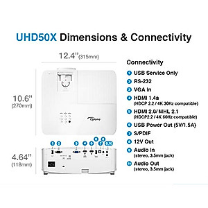 Optoma UHD50X True 4K UHD Projector for Movies & Gaming | 240Hz Refresh Rate | Lowest Input Lag on 4K Projector | Enhanced Gaming Mode 16ms Response Time | HDR10 & HLG Compatibility | 3400 lumens