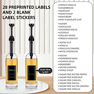 MSTCMZP Coffee Syrup Dispenser for Coffee Bar Accessories Coffee Pump Dispenser, Glass Syrup Bottle with Pump and Labels, 350 ml, Set of 4 Black