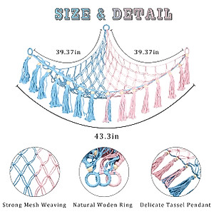 Yvqxvv Stuffed Animal Toy Hammock - Corner Hammock Organizer Display Holder Net Storage Rack Hanging Toys for Boho Kids Girls Bedroom Play Room Decor(Pink＆Blue)