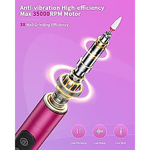 YBLNTEK Electric Nail File, 35,000 RPM Portable Electric Nail Drill for Acrylic Gel Nails, Cordless Nail Drill for Home Salon Manicure and Pedicure, Red