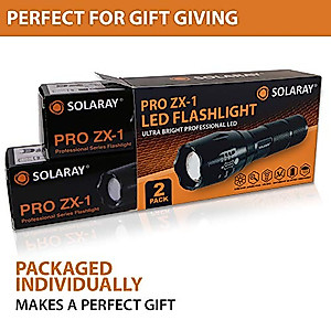 Solaray (New) Handheld LED Tactical Flashlights – Professional Series ZX-1 (2 Pack) – Bright High Lumen, 5 Light Modes, Adjustable Focus, Water Resistant - Great Gift for Men