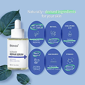BIONES Serum for Face - DMZ Natural Plant Complex Anti Aging Wrinkle Repair Facial Serum - White Truffle, Vitamin C, Retinol and Hyaluronic Acid serum for Brightening, Firming, & Hydrating for Face