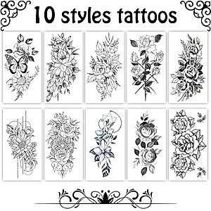 Cerlaza Temporary Tattoos for Women Adults, Fake Flower Tatuajes Temporales Semi Permanent Half Arm Sleeve Tattoos, Long Lasting Realistic Flower Leg makeup Waterproof Tattoos Stickers