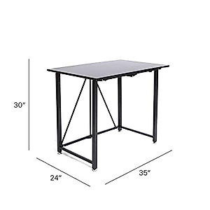 Origami Folding Computer Desk for Office Study Students Bedroom Home Gaming and Craft | Space Saving Foldable Design, Fits Dual Monitors and Laptop, Collapsible, No Assembly Required | (Wood, Medium)