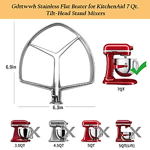 Gdrtwwh Stainless Steel Flat Beater Attachment for KitchenAid 7 Quart Bowl Lift Stand Mixer,Replacement Parts Bread Hook, Dishwasher Safe(Replace KA7QCFB)