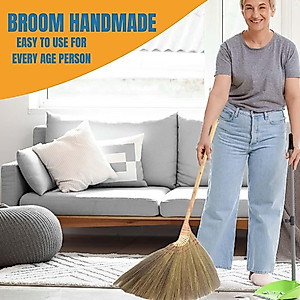 SN SKENNOVA Handmade Bamboo Grass Broom with Synthetic Rattan Binding - Tall 17" W x 40" H