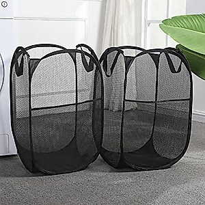 Mesh Pop up Laundry Hamper, Collapsable and Portable Laundry Basket Family College Dorm Hoom Dirt Clothes Bin with Carry Handle(Black)