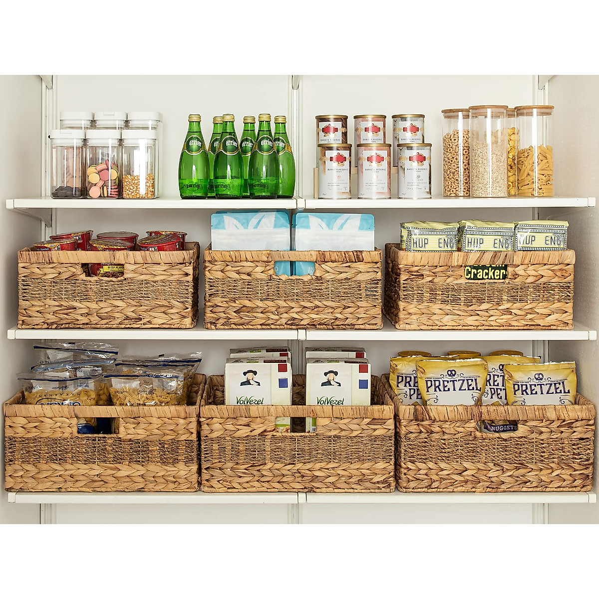 StorageWorks Jumbo Rectangular Wicker Basket, Storage Basket with Built-in Handles