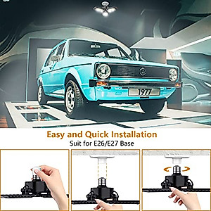 QIYVLOS LED Garage Lights, Garage Lighting 80W 10000 Lumens with Deformable Three Panels Garage Ceiling Light Fixture E26 6000K Daylight Glow LED Shop Light for Basement/Workshop/Warehouse 2 Packs