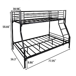Tidyard Heavy Duty Twin-Over-Full Metal Bunk Bed, Easy Assembly with Enhanced Upper-Level Guardrail, Black for Bedroom Dorm Guest Room Home Furniture