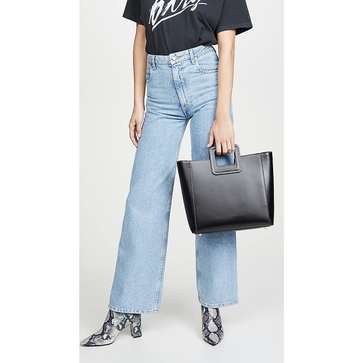 STAUD Women's Black Leather Shirley Large Tote Handbag