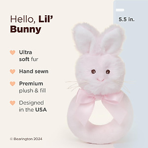 Bearington Baby Lil’ Bunny, 5.5 Inch Pink Soft Stuffed Easter Bunny Rattle, Baby Easter Gifts