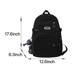 MININAI Preppy Backpack with Frog Plushies Fit 15.6 inch Laptop Large Capacity Backpack Cute Korean Style College Backpack (One Size,White)