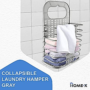 HOME-X Collapsible Laundry Hamper, Plastic Clothes Hamper and Collapsible Laundry Basket, Convenient Hanging Laundry Hamper, 18" L x 10 ½” W x 6 ½” H, Gray