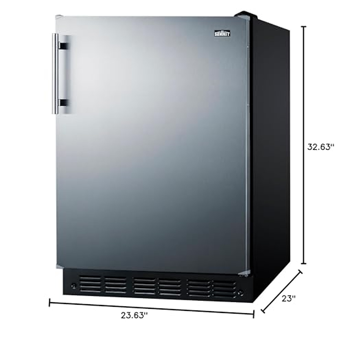 Summit FF708BL7SS 24” Wide Under Counter Refrigerator 5.1 cu.ft. Made in Europe with Automatic Defrost Operation, Reversible Stainless-Steel Door, and Deluxe black interior (Right Hand Door)