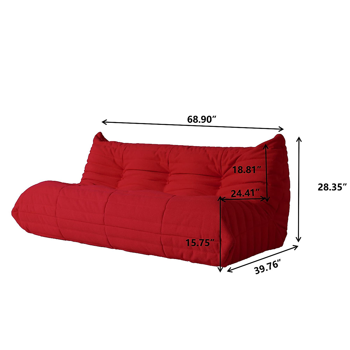 TIFLON Lazy Floor Sofa,Minimalist Sofa Couch,Teddy Velvet 3Seatert Sofa, Fireside Chair,Tatami Sofa,Corner Relax Sofa Couch for Living Room Bedroom Salon Office-Red