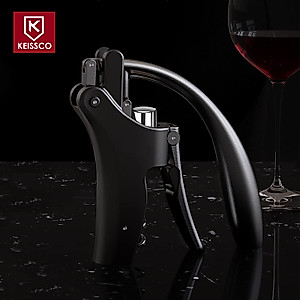 KEISSCO Compact Wine opener Vertical Lever Corkscrew Wine Bottle Opener with Foil Cutter & Extra Screw