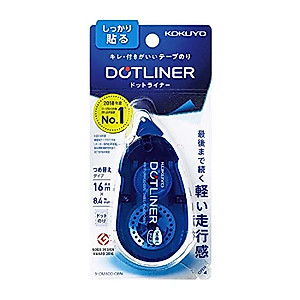 KOKUYO Glue Tape for Scrapbooking, 52.5 Ft x 0.33 in Double Sided Tape Roller for Crafts, Blue Dot Pattern Tape Runner, Adhesive Scrapbook Supplies. Japan Import (TA-DM400-08)