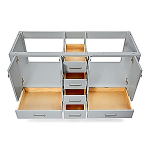 ARIEL 60" Grey Double Bathroom Vanity Base Cabinet, Double Sink Configuration, 4 Soft Closing Doors, 6 Full Extension Dovetail Drawers, Brushed Nickel