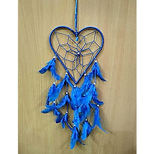 FIKIMOS Dream Catchers Wall Decor, Handmade Feather Bedroom Home Car Decor Nursery Room Hanging Decoration (Big Blue Heart)
