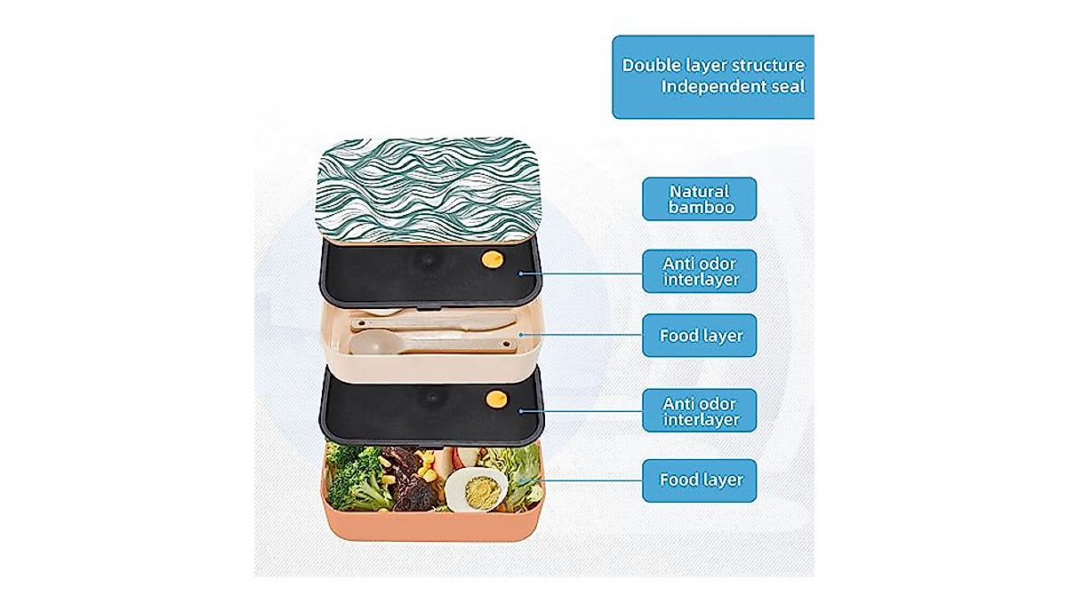 Green Wavy Stripe Lunch Box for Adults - Double Layer, Eco-Friendly