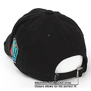 Flipper Adventurer Logo Washed Cotton Vintage Bullet Holes Distressed Baseball Cap Dad Hat Ballcap (Medium ~ Large, Black)