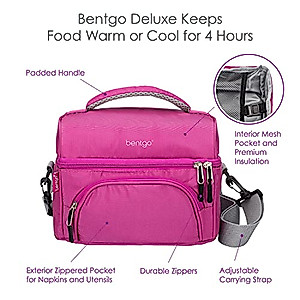 Bentgo® Deluxe Lunch Bag - Durable and Insulated Lunch Tote with Zippered Outer Pocket, Internal Mesh Pocket, Padded & Adjustable Straps, & 2-Way Zippers - Fits Most Lunch Boxes (Purple)