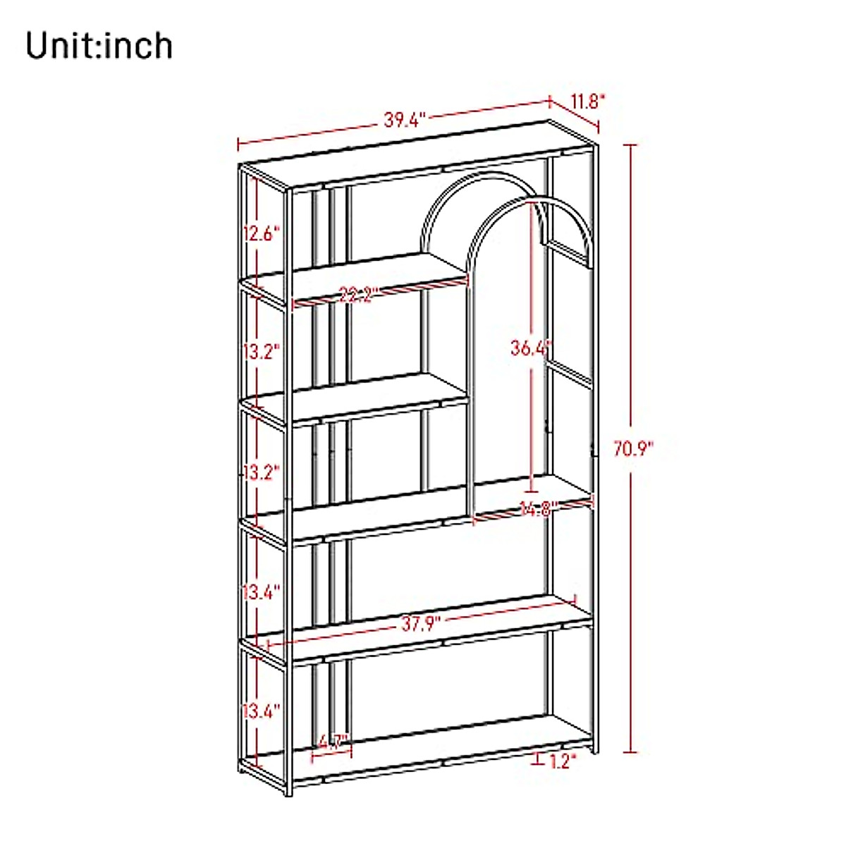 6-Tier Tall Bookcase Bookshelf Modern Style, Freestanding Open Display Storage Shelf, Wood