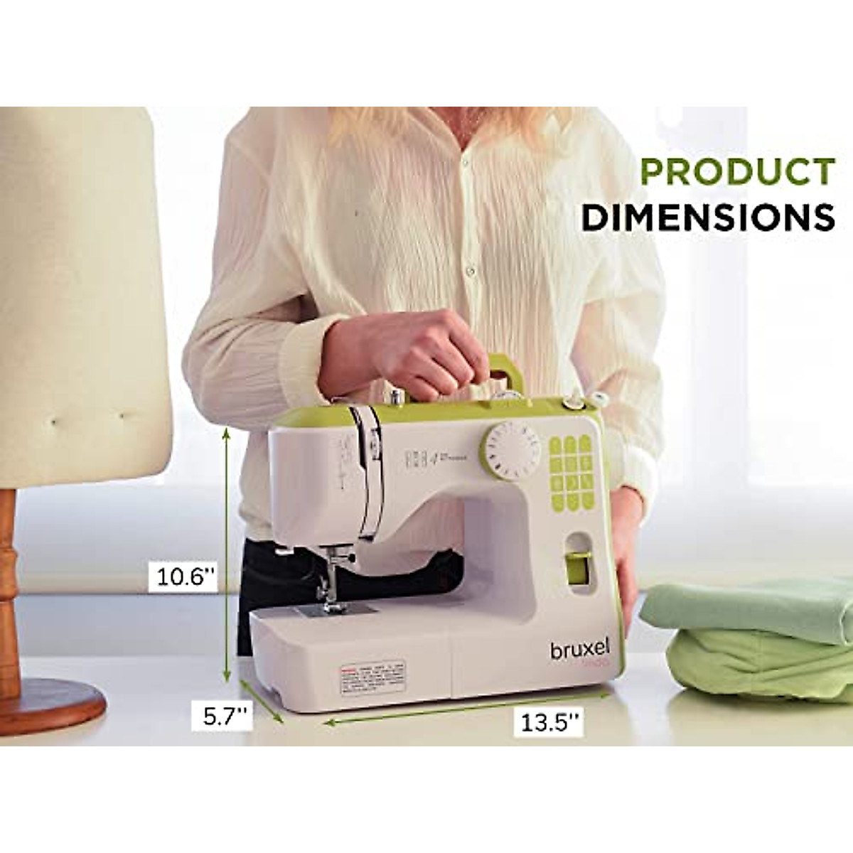 Bruxel Linda Portable Sewing Machine | Easy-To-Use Beginners Sewing Machine with 12-Stitches |Foot Pedal Included | Sewing Machine Accessories Green