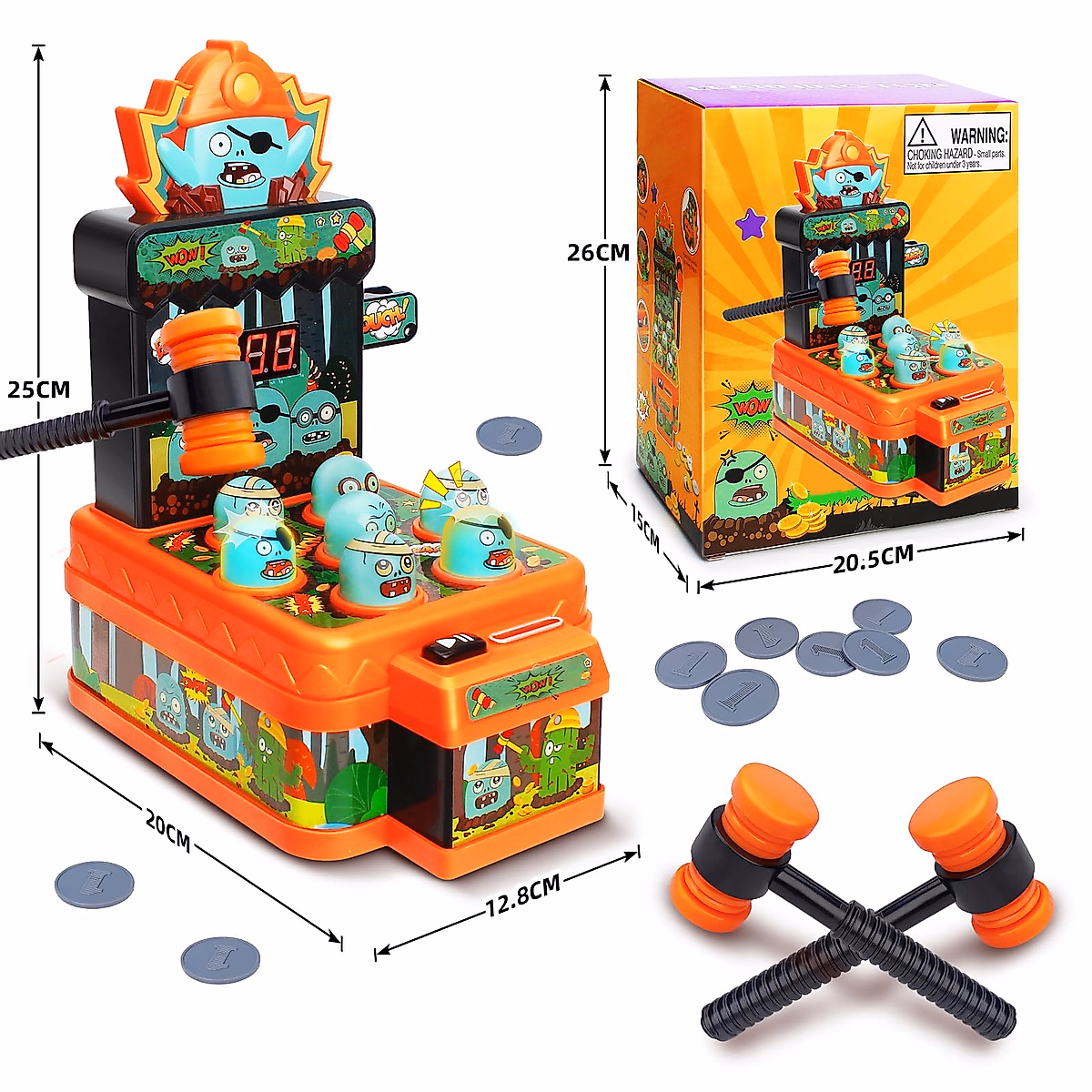 Arcade Game Toys for 3 Year Old, Whack Game Mole, Mini Electronic Interactive Hammering & Pounding Toys, Gift Idea for Toddler Kids Boys Girls Ages 3 4 5 6 7 8+, Cartoon Zombie Style Fun Halloween Toy