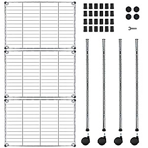 YSSOA Heavy Duty 3-Shelf Shelving with Wheels, Adjustable Storage Units, Steel Organizer Wire Rack, Plug Version, Plug Version, 23" W x 13" D x 30" H, Chrome