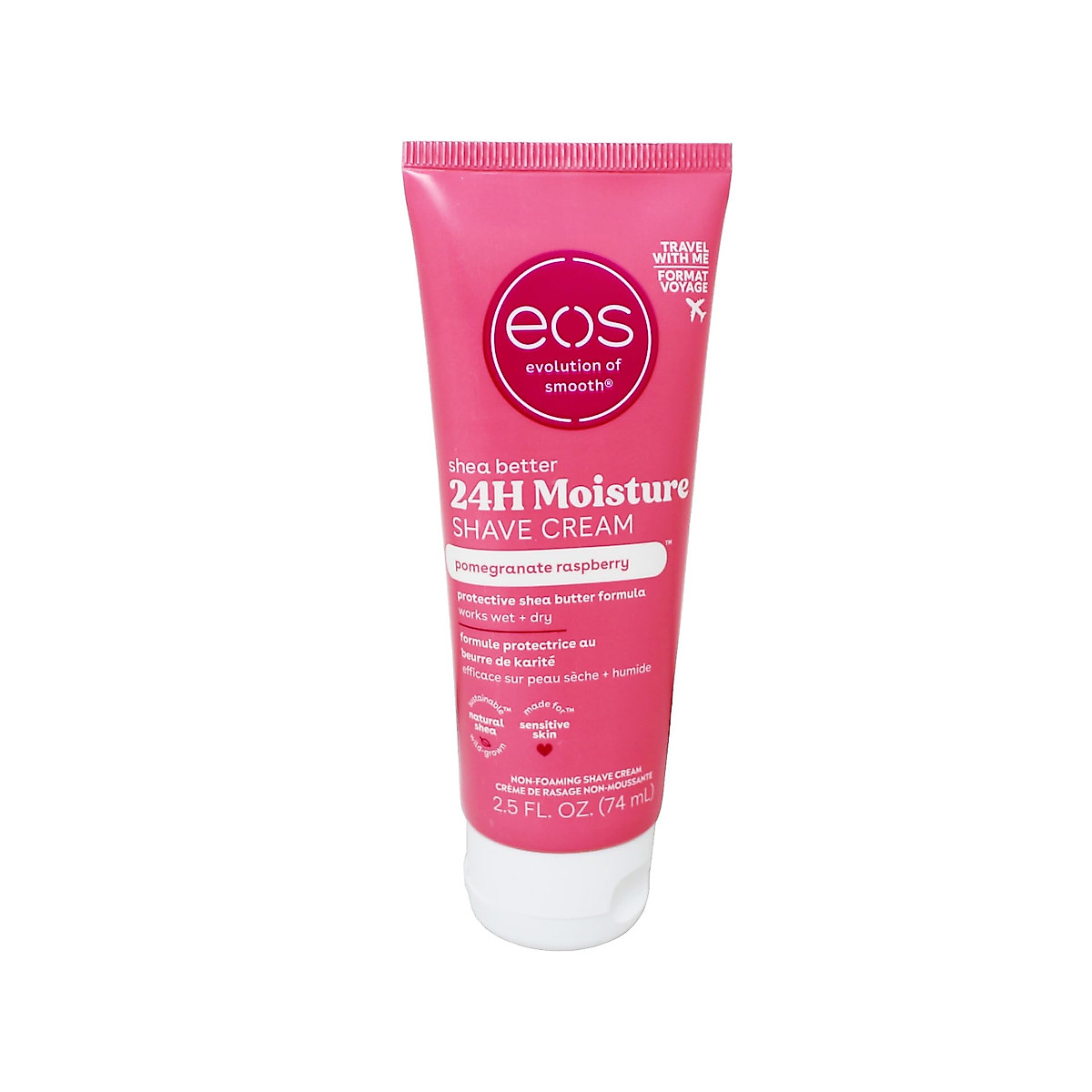EOS Shea Better 24-Hour Moisture Non-Foaming Travel Size Shave Cream, Pomegranate Raspberry, Works Wet and Dry, Sensitive Skin, Natural Shea, 2.5 oz (Pack of 2)