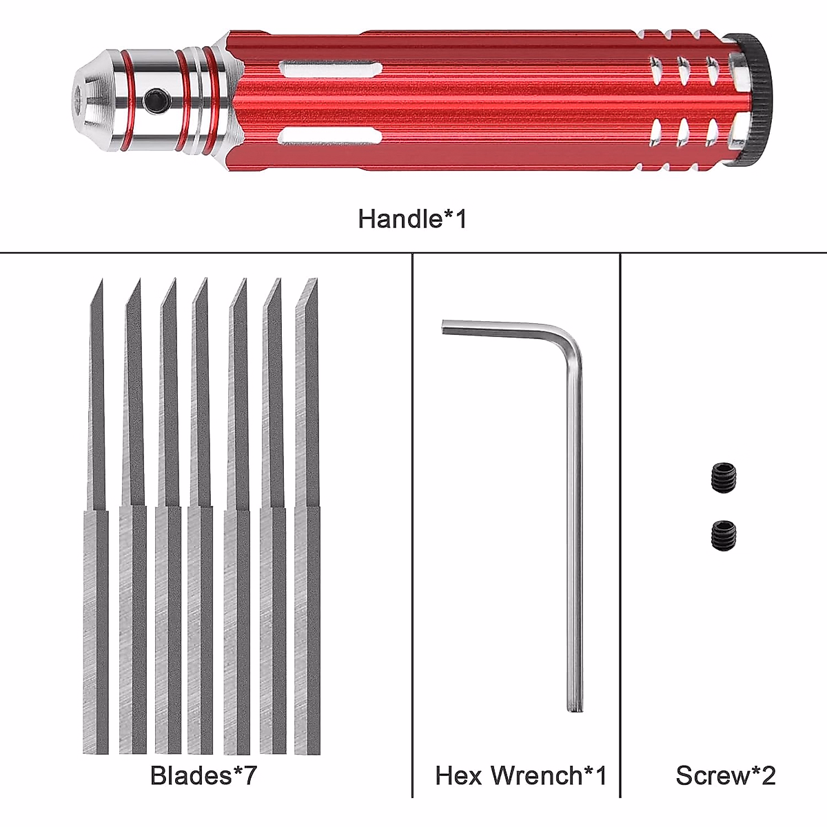 Craznick 7 In 1 Prime Model Scriber with 7 Blades Gundam Resin Carved Scribe Line Cutting Tool Chisel (0.1/0.2/0.4/0.6/0.8/1.0/2.0mm) Red