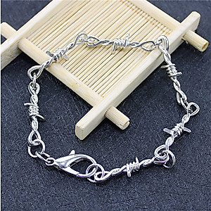 Gothic Punk Barbed Wire Thorns Chunky Brambles Link Chain Bracelet Set Couple Friendship Hip Hop Rock Cool Adjustable Bangle Jewelry for Women Men-silver