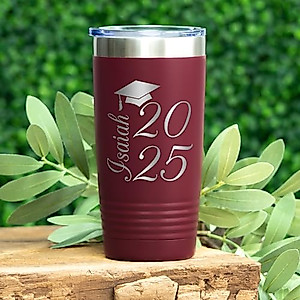 ​Personalized Graduation Tumbler 20 oz, Class of 2025 Senior Gift, Custom Senior Tumbler for Him or Her (Black W/O Rim)