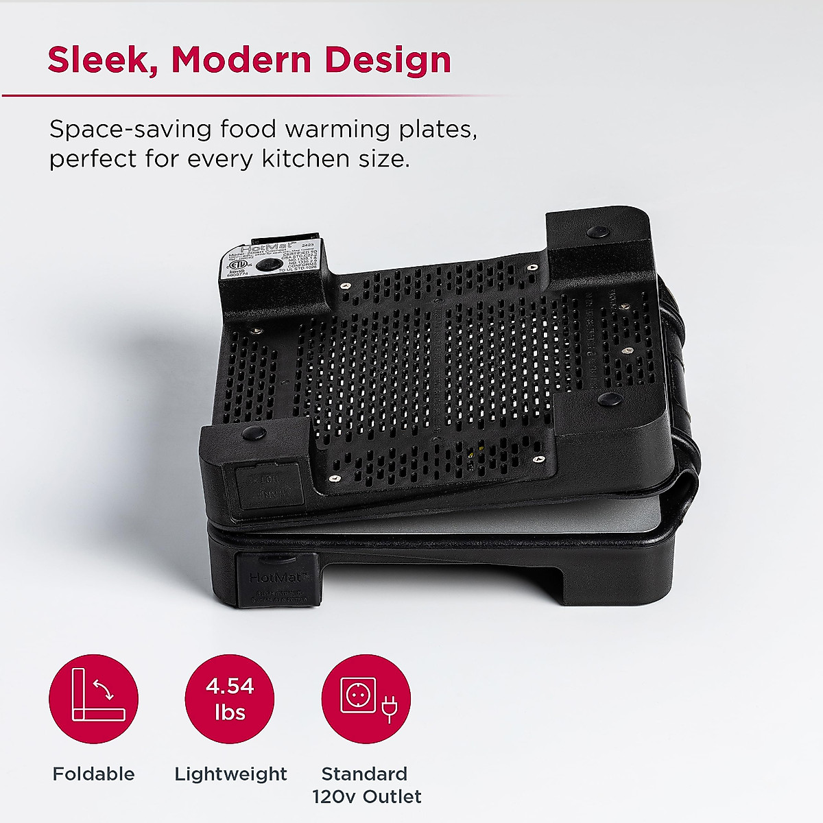 HotMat Connect Food Warmer Tray - Foldable with Silicone and Adjustable Temperature - Modular Compact Warming Plate for Home Dinners, Parties and Buffets - Black, 2-Dish (1-Pack)