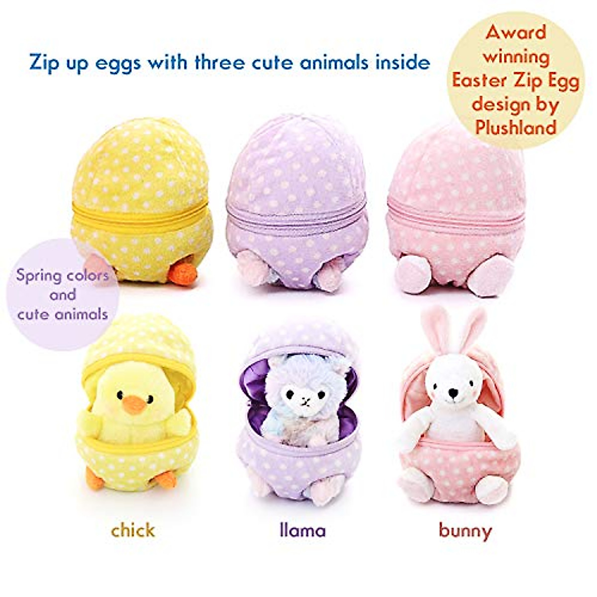 Plushland Plush Stuffed Animal 6 Inches Zip Up Egg Hideaway Cute Yellow Pastel and Polka Dot Easter Colors Spring Inspired Gift for Girls and Boys Birthday Mother's Day (Easter Chick)