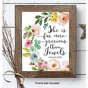 Proverbs 31 - Bible Verse Wall Art for Girls, Women, Teens - Religious Scripture Room Decor for Baby Bedroom, Living Room, Bathroom - Unique Christian Gift - Flowers in Pastel Colors 8x10 UNFRAMEDSign