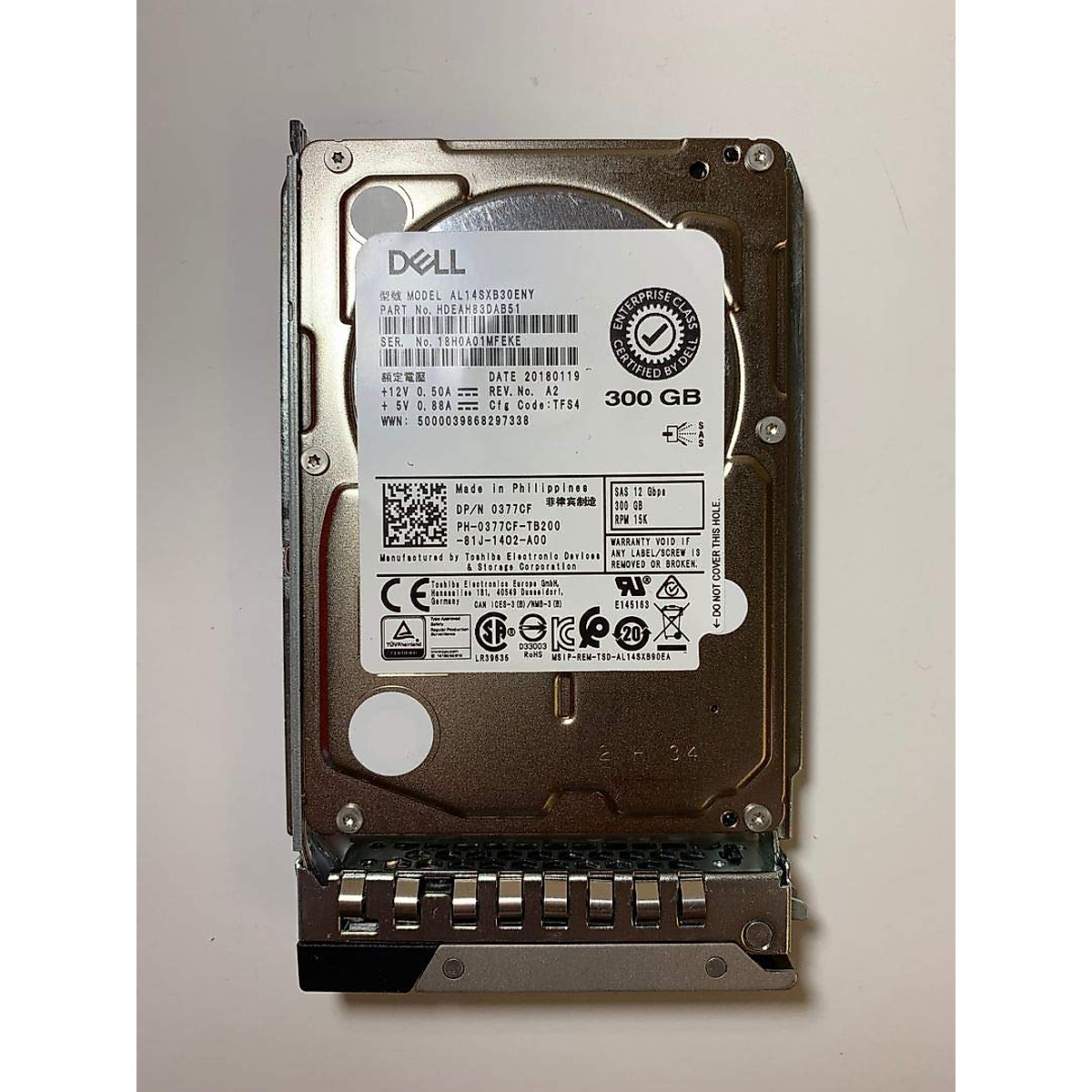 Toshiba 300GB HDD 15K RPM 2.5" 12Gb/s SAS Hard Disk Drive Model: AL14SXB30ENY DP/N: 377CF
