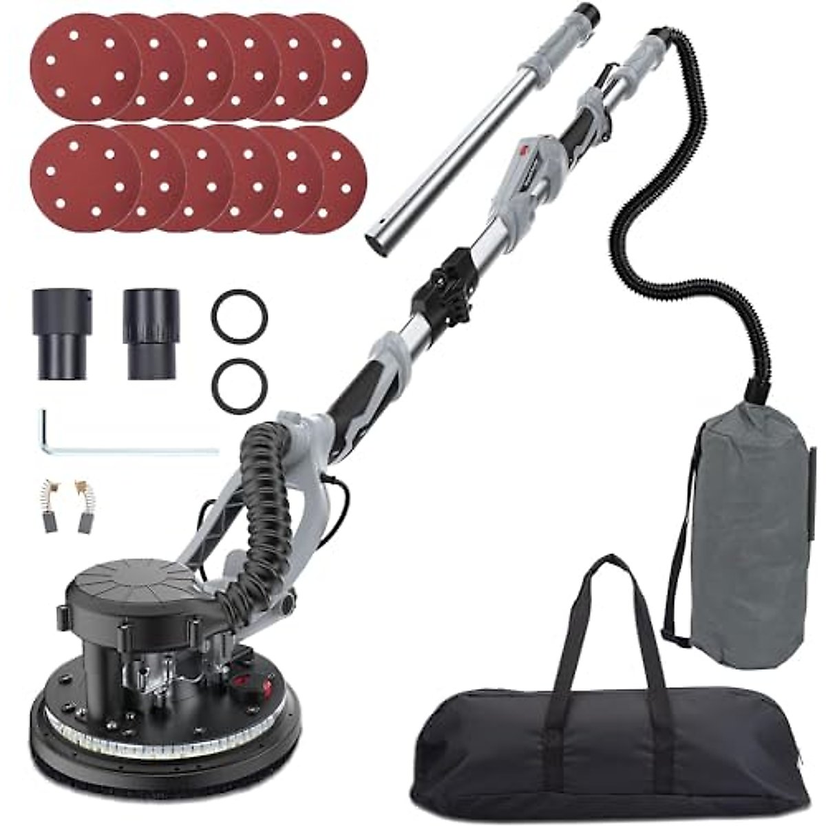 Drywall Sander, 800W Electric Motor Sander with Automatic Dust Removal System, Variable Speed 800-1800RPM With LED Light, Extendable & Foldable Handle, 12 Pcs Sanding Discs and Carrying Bag