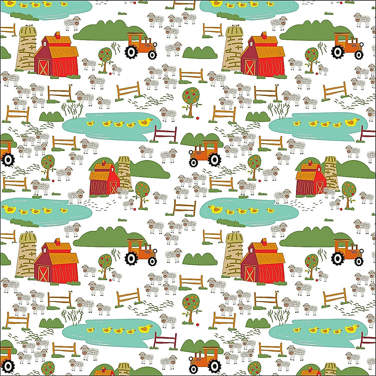 Stesha Party Farm Gift Wrap Red Barn Wrapping Paper - Folded Flat 30 x 20 Inch, 3 Sheets