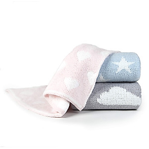 Tadpoles Ultra Soft Reversible Chenille Baby Blanket - Stars Blue | 30" x 40" | Made of 100% Microfiber Polyester | Soft, Gentle & Hypoallergenic | Ideal as a Swaddle, Receiving Blanket & More